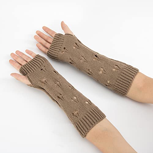 Dalulu Grunge Gloves Fairy Grunge Accessories Ripped Glove Crochet Glove Grunge Clothes y2k Fairy Grunge Aesthetic Arm Warmers (Khaki)