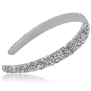 fasoty rhinestone headband women girls fashion handmade headband silver crystal diamond bling headbands hair hoops sparkle glitter beaded jeweled hairband hair accessories