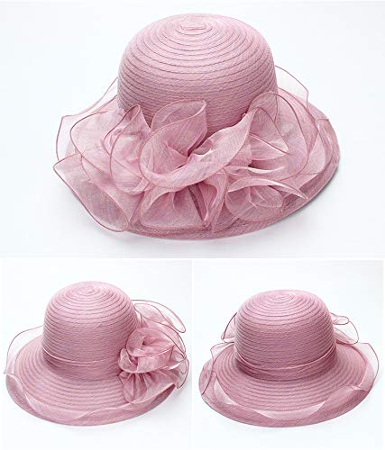 Women's Organza Kentucky Fascinator Hat Derby Cloche Bowler Hat Cocktail Tea Party Wedding Sun Hat Purple