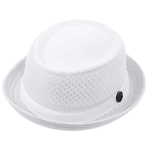 6Pcs Summer Mesh Pork Pie Hat Beach Party Fedora Cap Boater Porkpie Breaking Bad Flat Hat for Men Women Straw