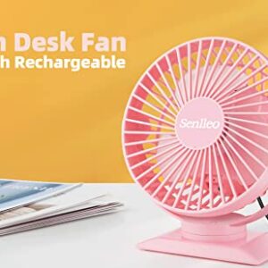 Senlleo 6 inch Rechargeable Desk Fan, 5000mah Portable Battery Fan, 3 Speeds, 720° Rotation, 8-30Hours Work, Removable Fan Cover, Battery Powered Personal Quiet Fan - Pink