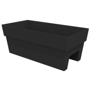 bloem finley deck rail rectangle planter: 24" - black - matte finish, fits rail sizes 3"-6", 100% recycled plastic box, for indoor and outdoor use, gardening, 7.5 gallon capacity