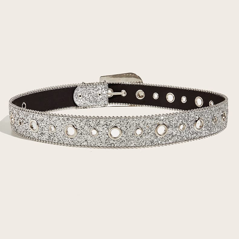 INOGIH Glitter Western Cowboy Style Rhinestone Belt Luxury Bling Bling Diamond Crystal Studded Belts for Jeans Pants Dress