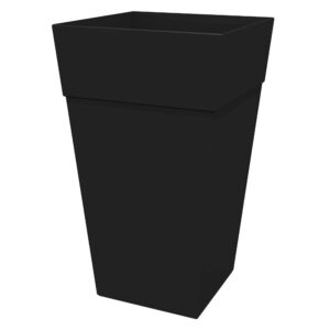 bloem tall finley tapered square planter: 25" - black - matte textured finish, 100% recycled plastic pot, for indoor and outdoor use, gardening, 9 gallon capacity