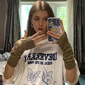 Dalulu Grunge Gloves Fairy Grunge Accessories Ripped Glove Crochet Glove Grunge Clothes y2k Fairy Grunge Aesthetic Arm Warmers (Khaki)