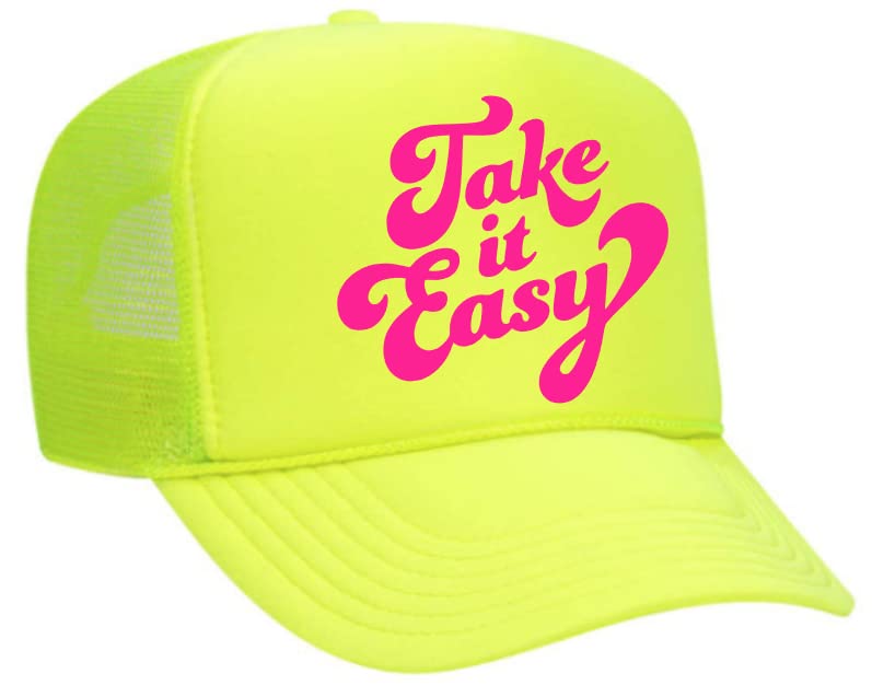 FitCrush Lifestyle TAKE IT Easy Trucker Hat (Neon Yellow)