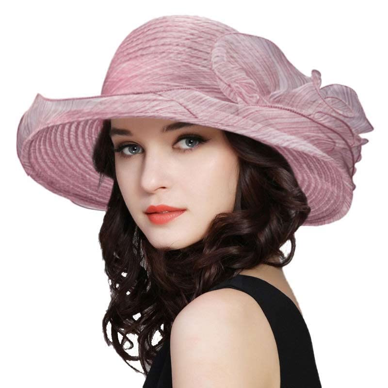 Women's Organza Kentucky Fascinator Hat Derby Cloche Bowler Hat Cocktail Tea Party Wedding Sun Hat Purple