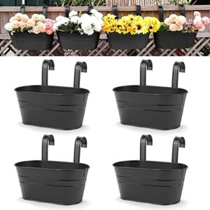 ogima 4pcs large hanging flower pots, metal iron wall planter indoor/outdoor for railing fence balcony garden home decoration with detachable hooks