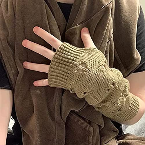 Dalulu Grunge Gloves Fairy Grunge Accessories Ripped Glove Crochet Glove Grunge Clothes y2k Fairy Grunge Aesthetic Arm Warmers (Khaki)