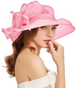 tlmnu organza fascinator hat - women¡¯s wide brim church bridal tea party wedding hat 03rose