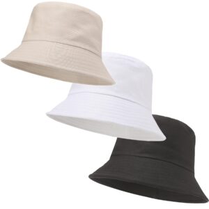 3 packs unisex athletic bucket hat solid colors sun hat with uv protection for outdoor sports packable summer hats 3 black/white/beige one size