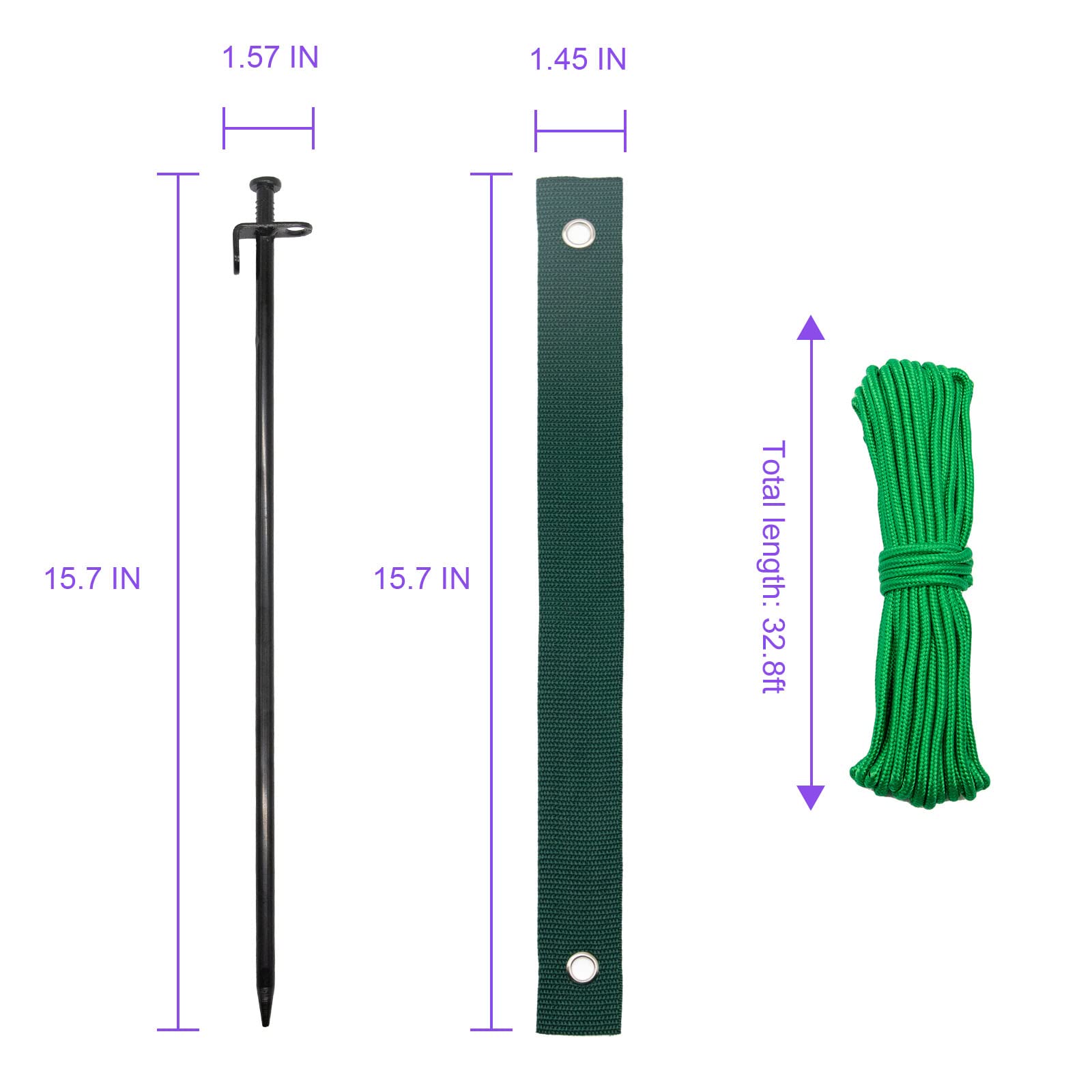 Heavy Duty Tree Stakes and Supports Kit, 3 Pcs 15.8" Tree Straightening for Leaning Tree Hurricane Protection. Include 3 PCS 15.8" Steel Tree Stakes, 3 PCS 15.8" Tree Straps 32.8 FT Rope