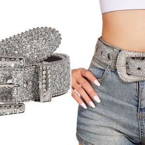 INOGIH Glitter Western Cowboy Style Rhinestone Belt Luxury Bling Bling Diamond Crystal Studded Belts for Jeans Pants Dress