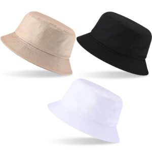 3 pcs xxl bucket hat for big head summer oversize fisherman hats travel beach hat unisex cotton hat lightweight fishing hats for women men teen outdoor vacation, black khaki and white