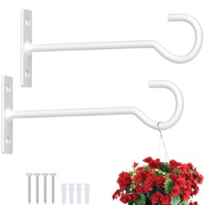 qtjust plant hooks for hanging plant bracket 6inch metal plant hanger decorative wall-plant wall hanger forhanging lanterns, bird feeder, flower basket, home decor indoor & outdoor 2 pack(white)