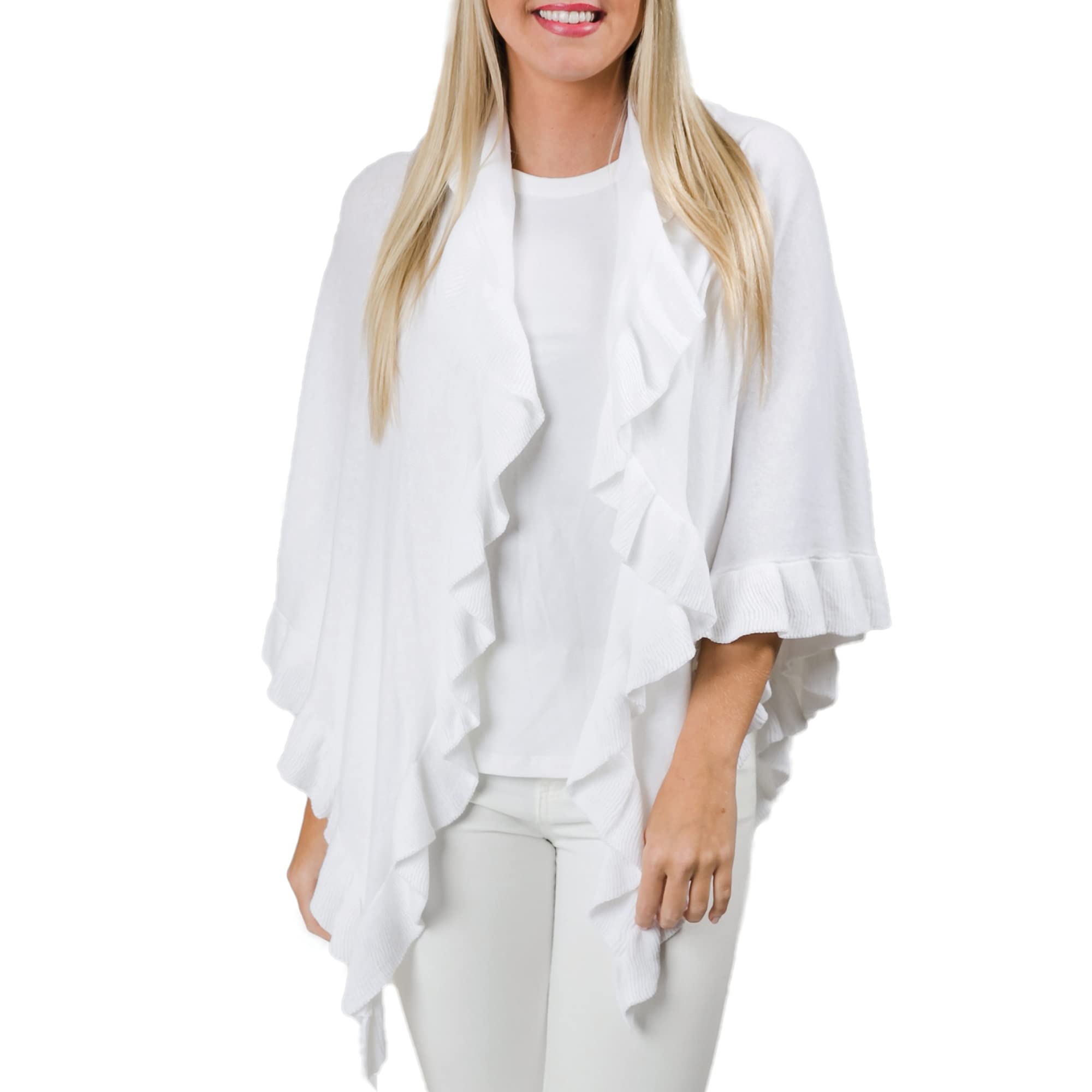 Top It Off Ava Ruffle Wrap - Women’s Triangle Shawl White