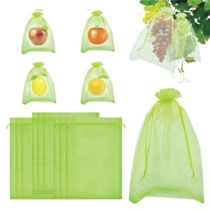 100 pcs fruit protection bags for fruit trees 6 x 8 inch, green mesh fruit netting bag, fruit cover net bags with drawstring for grape apple mango peach protect from insect birds squirrels