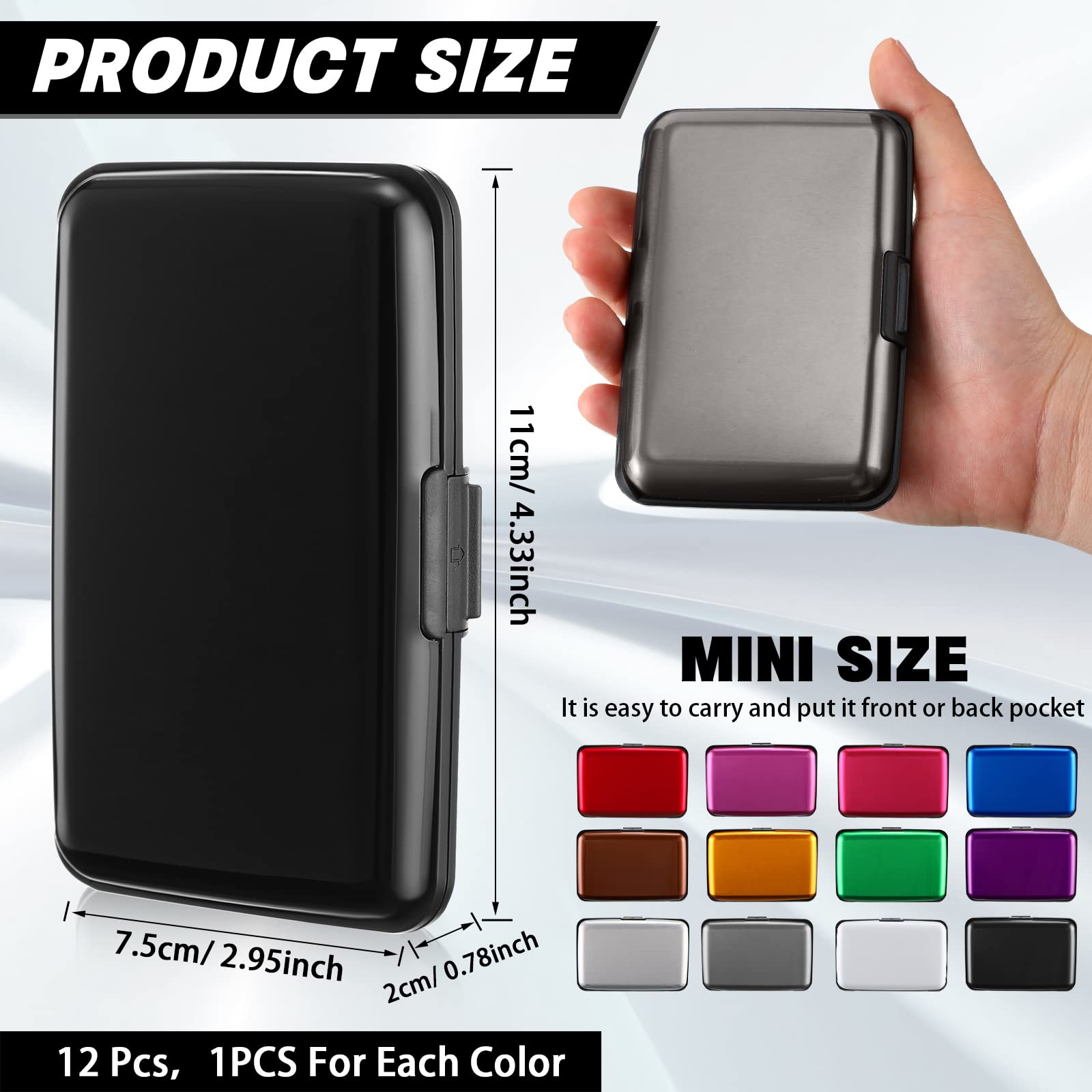 12 Pcs RFID Blocking Credit Cards Holder Mini Slim Aluminum Wallet Metal Business Card Case Credit Card Protector ID Hard Case for Women Men, Multicolor