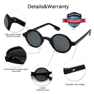 VANLINKER Round Polarized Sunglasses for Men Women Hippie Costume Sun Glasses 90s Circle VL9699 with Black Frame Grey Lens