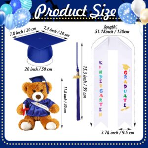 Silkfly 7 Pcs Unisex Matte 2024 Kindergarten Preschool Graduation Gown and Cap with Tassel Sash Plush Stuffed Bear Sets(Royal Blue, 30)