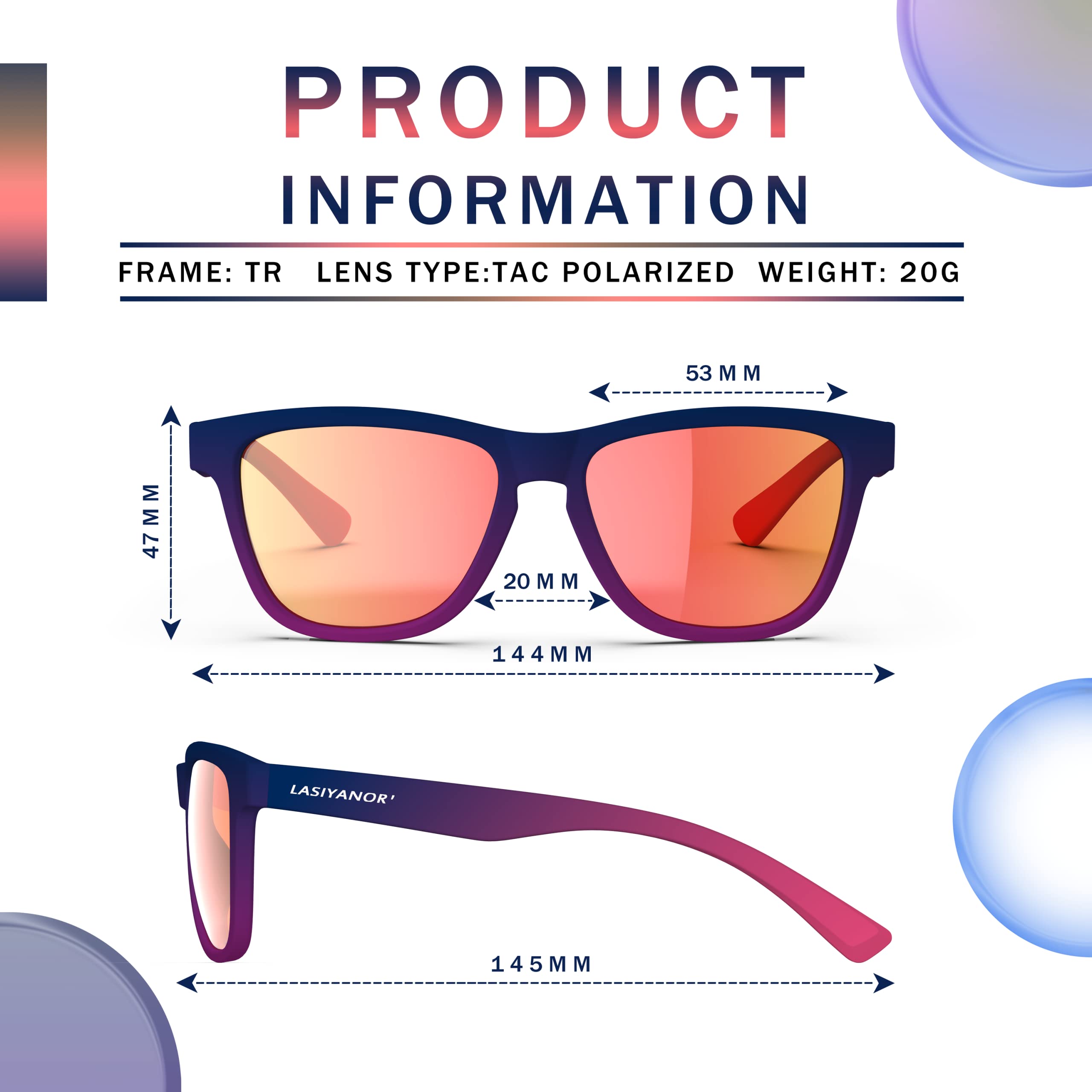 Lasiyanor Lightweight TAC Square Polarized Sunglasses TR90 Frame UV400 Trendy Designer Sun Glasses for Women Men