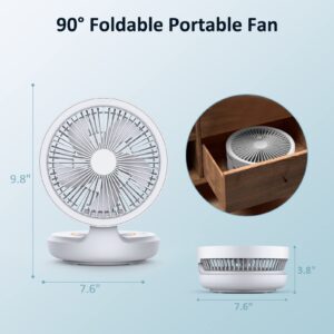 shinic Ultra Quiet Table Fan, Rechargeable Battery Operated Desk Fan with Auto Oscillation, 4 Speeds Portable Air Circulation Fan with Hook, Small Wall Fan for Bedroom Home Desktop Office, White