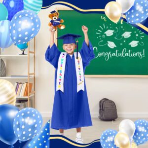 Silkfly 7 Pcs Unisex Matte 2024 Kindergarten Preschool Graduation Gown and Cap with Tassel Sash Plush Stuffed Bear Sets(Royal Blue, 30)