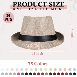 35 Pack Short Brim Straw Hats Unisex Summer Beach Sun Hat Bulk Classic Trilby Hat with Black Band Cotton Sun Straw Hat Panama Cap for Man Woman 35 Colors