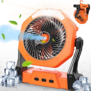 ausic camping fan, misting fan portable with light & 250ml water tank, 10000mah 8 inch battery operated rechargeable fan, cooling fan with hook, outdoor fans for patios, tents, travel, beach