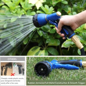 HOSUN Garden Hose Sprayer Nozzle 100% Heavy Duty Metal, Water Hose Nozzle with 8 Different Spray Patterns, High Pressure Hose Spray Nozzle for Watering Plant & Lawn, Washing Car & Pet Blue