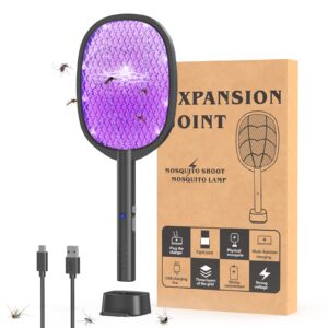 2 in 1 electric fly swatter & mosquito zapper 4000v with usb charging base, powerful bug zapper racket mosquito swatter with 3 layers of safety net suitable for indoor and outdoor…