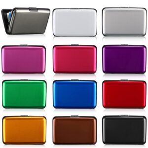 12 pcs rfid blocking credit cards holder mini slim aluminum wallet metal business card case credit card protector id hard case for women men, multicolor