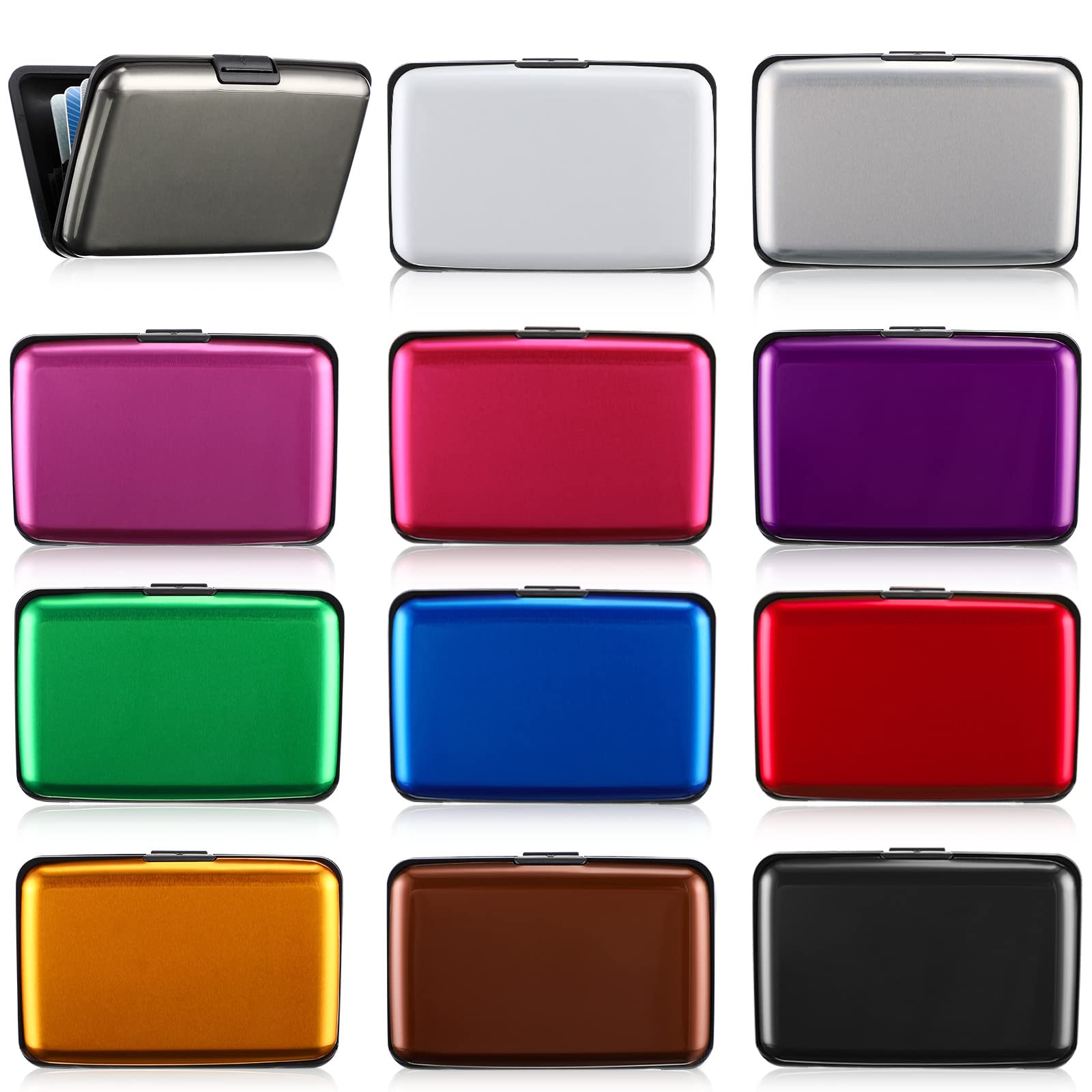 12 Pcs RFID Blocking Credit Cards Holder Mini Slim Aluminum Wallet Metal Business Card Case Credit Card Protector ID Hard Case for Women Men, Multicolor