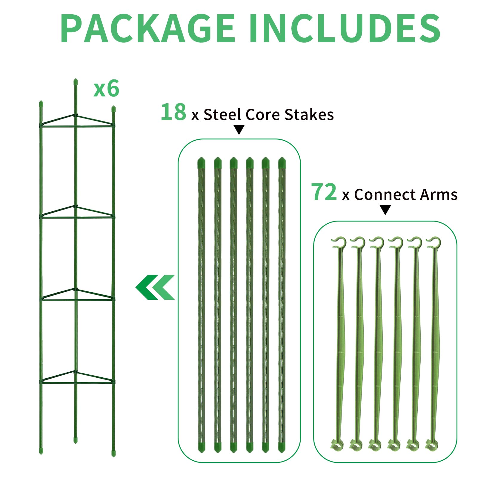 5ft 6-Pack Tomato Cage Support Green Garden Plant Sticks/Stakes for Climbing Plants, Vegetables, Fruit, Flowers