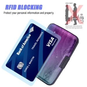 Maicican Credit Card Holder, Mini RFID Blocking Aluminum Wallet Slim Metal Hard Case Travel Wallet ID Case for Women and Men, 4.3 x 2.9 Inches, Purple Marble