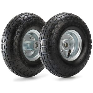 yarlung 2 pack 10 inch pneumatic air filled tires on wheels for hand truck, 4.10/3.50-4" heavy-duty replacement wheels tires for all purpose utility cart, garden cart, 2.25"offset hub, 5/8"bearings