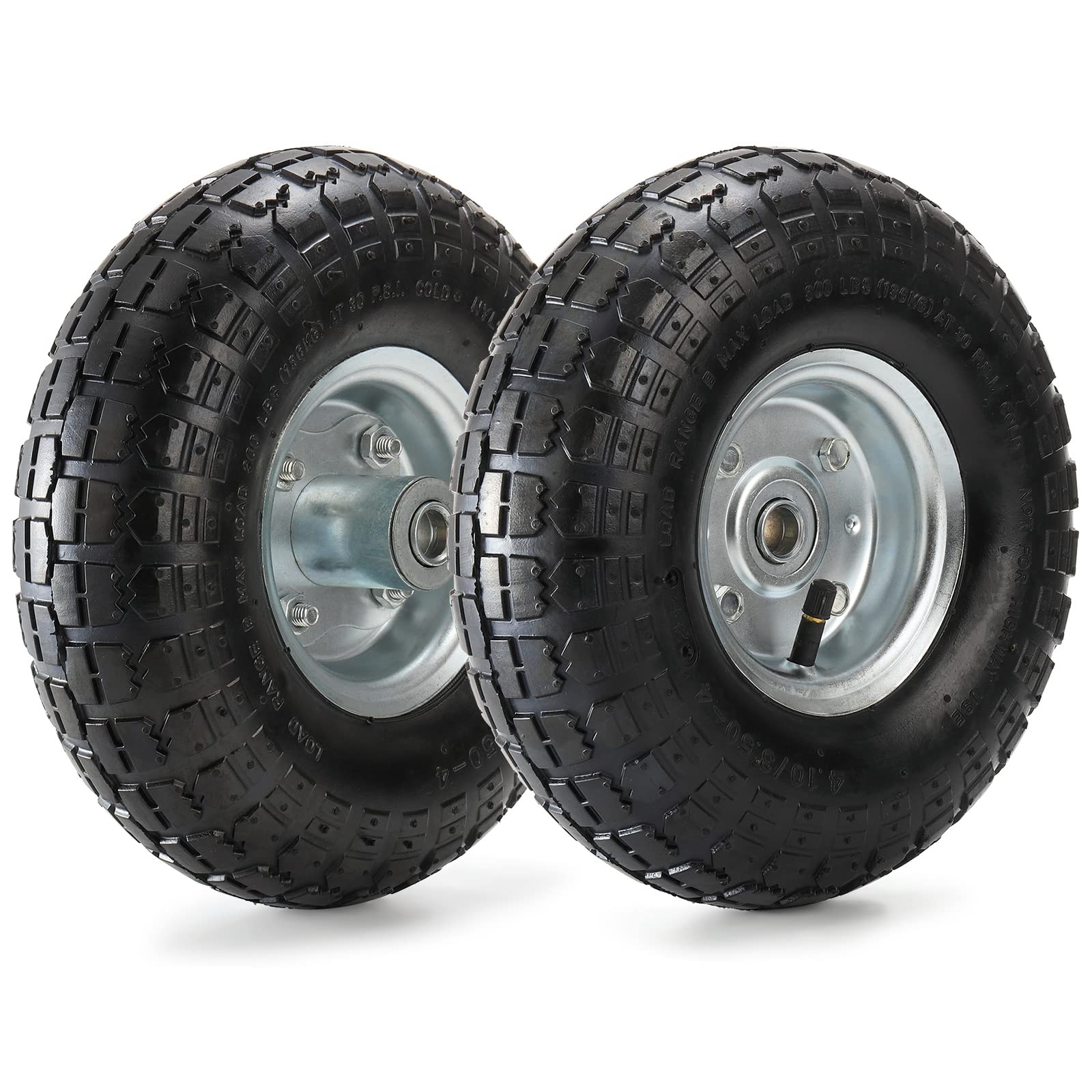 Yarlung 2 Pack 10 Inch Pneumatic Air Filled Tires on Wheels for Hand Truck, 4.10/3.50-4" Heavy-Duty Replacement Wheels Tires for All Purpose Utility Cart, Garden Cart, 2.25"Offset Hub, 5/8"Bearings