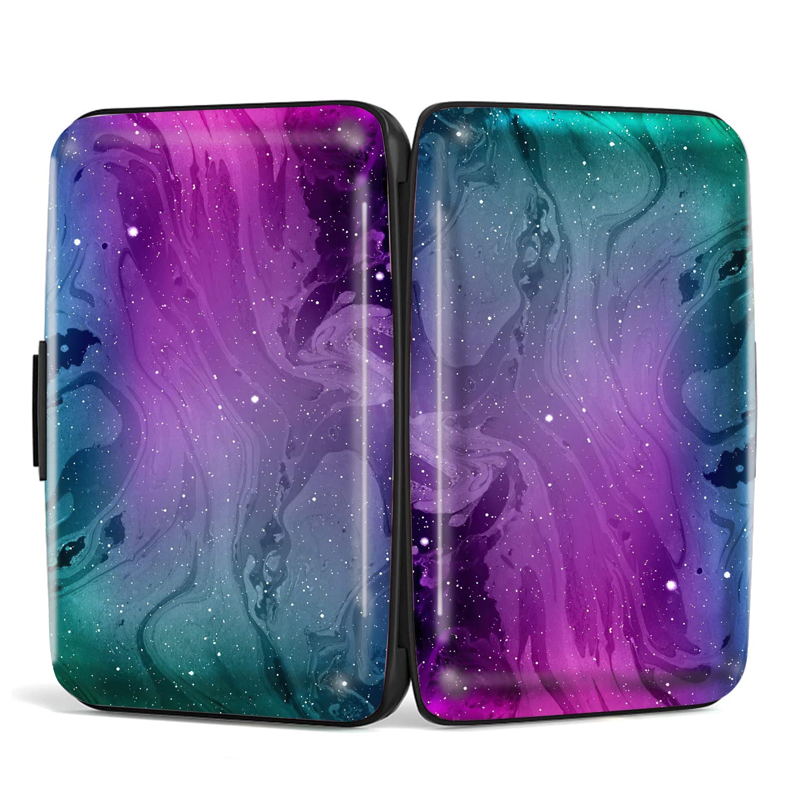 Maicican Credit Card Holder, Mini RFID Blocking Aluminum Wallet Slim Metal Hard Case Travel Wallet ID Case for Women and Men, 4.3 x 2.9 Inches, Purple Marble