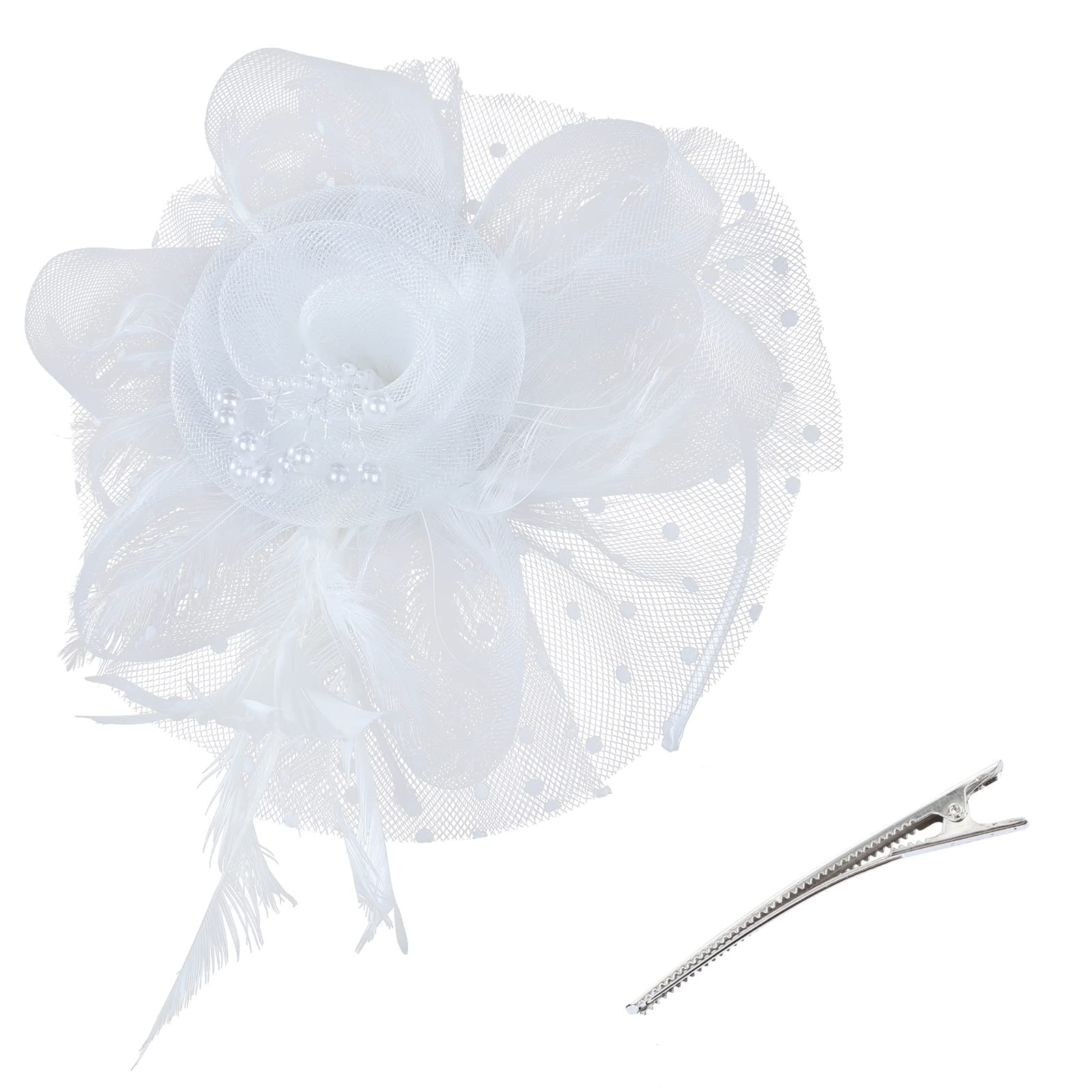 American Trends Fascinators Hat for Women Tea Party Hat Fashion Flower Feathers Headbands Derby Wedding Hat Hair Clip for Girls Women White