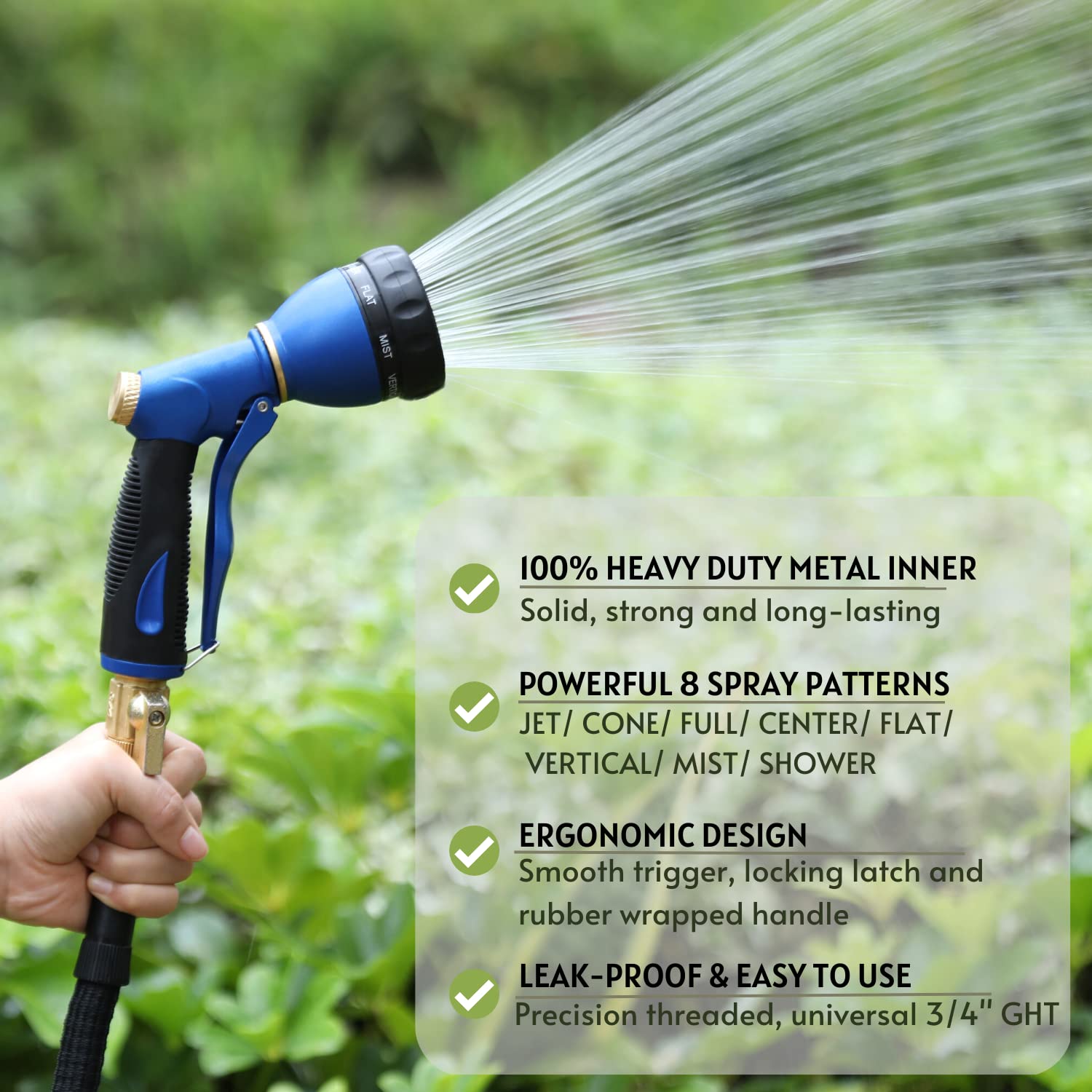 HOSUN Garden Hose Sprayer Nozzle 100% Heavy Duty Metal, Water Hose Nozzle with 8 Different Spray Patterns, High Pressure Hose Spray Nozzle for Watering Plant & Lawn, Washing Car & Pet Blue