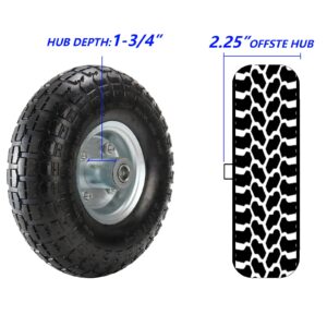 Yarlung 2 Pack 10 Inch Pneumatic Air Filled Tires on Wheels for Hand Truck, 4.10/3.50-4" Heavy-Duty Replacement Wheels Tires for All Purpose Utility Cart, Garden Cart, 2.25"Offset Hub, 5/8"Bearings