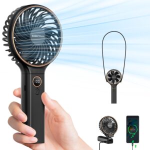 sweetfull handheld fan, portable fan, 5000mah rechargeable battery, 6 speed wind, led display, personal mini travel fan with backup power, hand held fan usb foldable electric fan for women girl