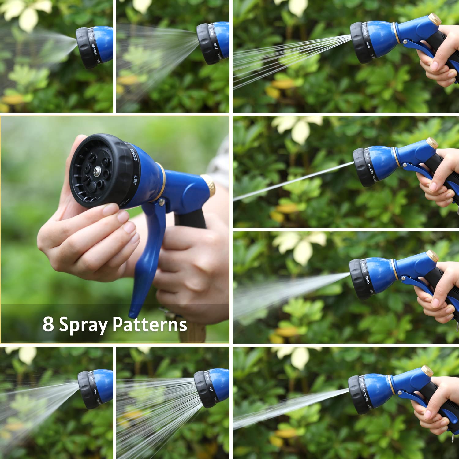 HOSUN Garden Hose Sprayer Nozzle 100% Heavy Duty Metal, Water Hose Nozzle with 8 Different Spray Patterns, High Pressure Hose Spray Nozzle for Watering Plant & Lawn, Washing Car & Pet Blue