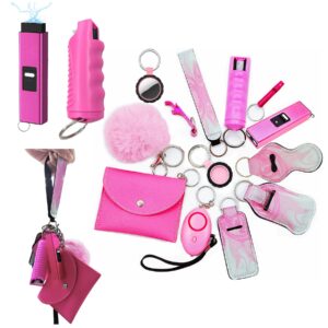 batumeye gift set for woman with card holder, wristlet lanyard,pom pom ball,travel bottle holder(pink)