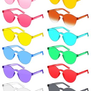 12 Pack Colored Glasses Round Rimless Sunglasses Transparent Candy Colored Sunglasses Tinted Eyewear Cool Sunglasses (Multi Color)