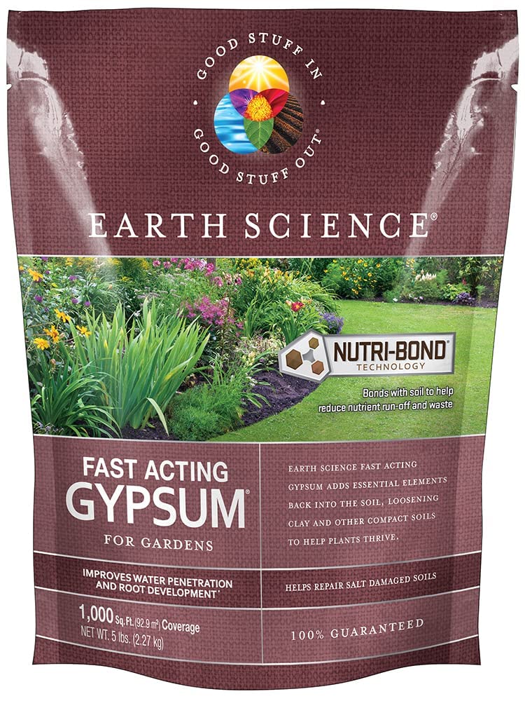 Earth Science Fast Acting Gypsum - Soil Conditioner Adds Calcium, Repairs Salt Damage & Root Growth with Nutri-Bond Runoff Reduction Technology (5 lb)