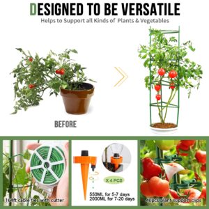 Megidok Tomato Cages - Garden Plant Stakes Support (4 Pack 49"/3 Pack 67") with 164ft Plant Ties&40Pcs Plant Clips&4 Watering Drip Devices for Climbing Plants Vegetable