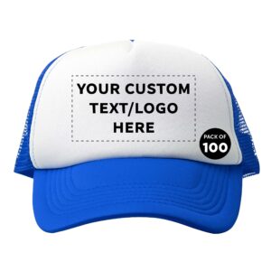 100 fly ball structured mesh caps set - customizable text, logo - casual, sporty, adjustable, breathable, comfortable - blue