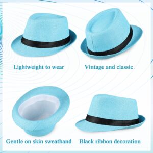 35 Pack Short Brim Straw Hats Unisex Summer Beach Sun Hat Bulk Classic Trilby Hat with Black Band Cotton Sun Straw Hat Panama Cap for Man Woman 35 Colors