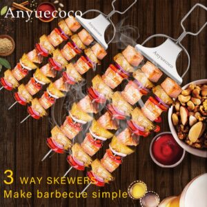 Anyuecoco Skewers for kabobs,2 PCS 14-Inch 3 Way Kabob Skewers for Grilling,Stainless Steel Skewer,With Push Bar Reusable Metal Skewer,Kabob Sticks,Perfect For Meat,Chicken,Sausages,Veggies,shrimp